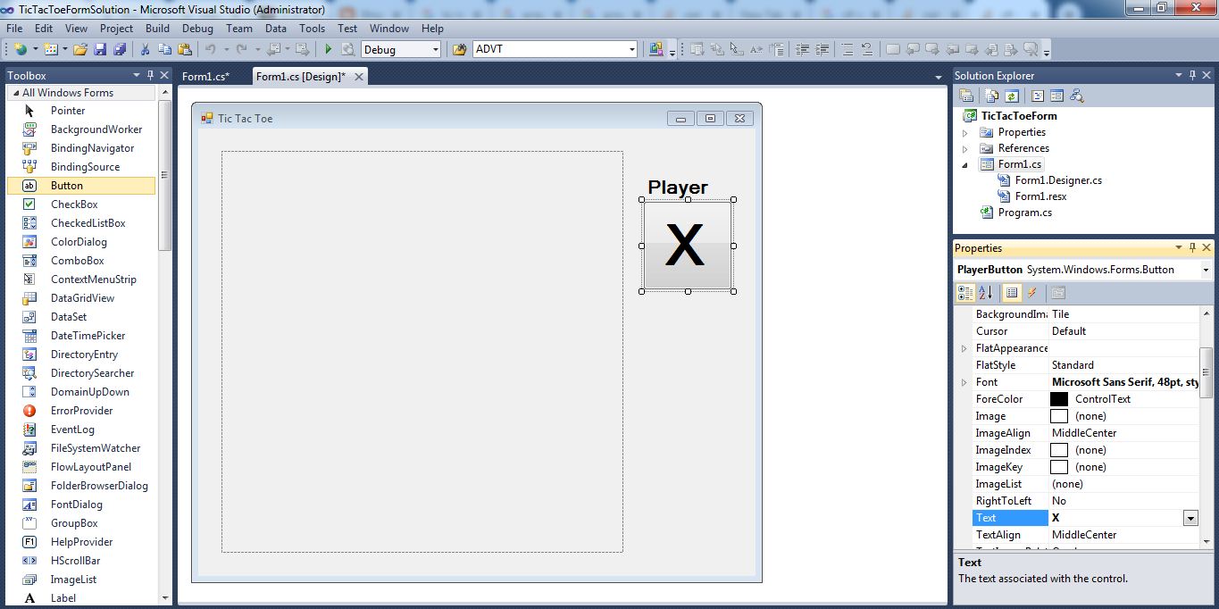 Develop Tic Tac Toe game using basic Windows Form and C# Dotnet codes