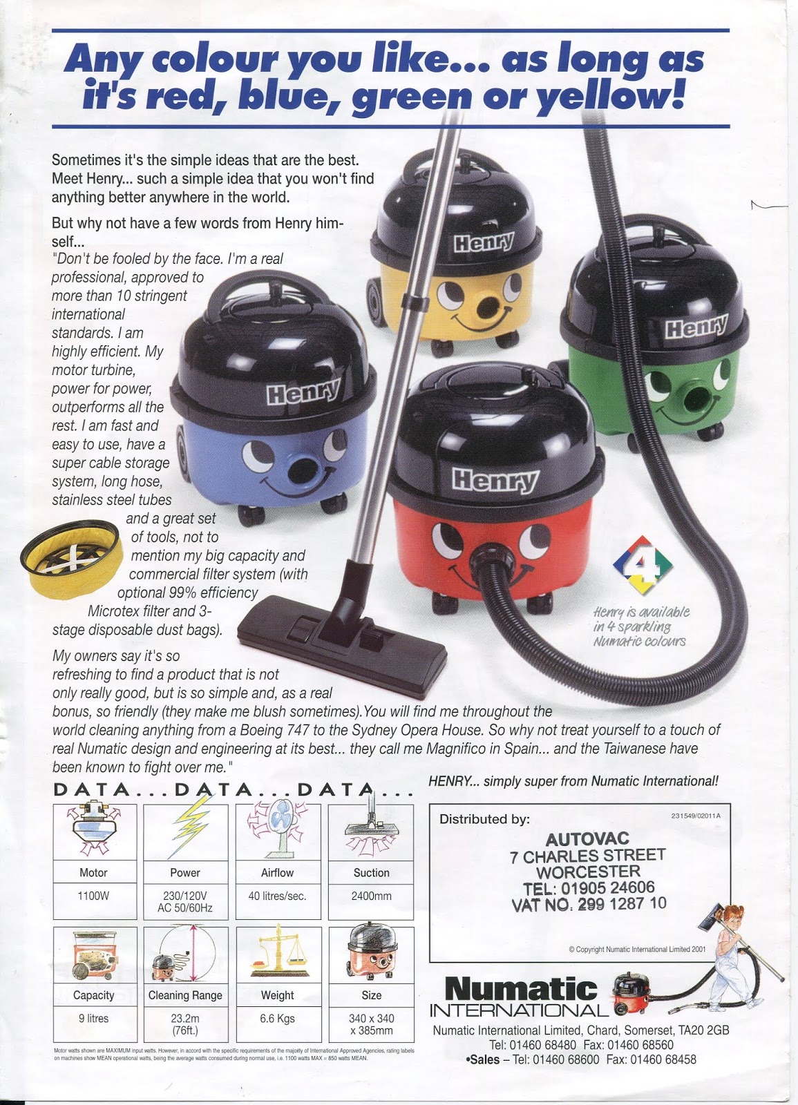 Numatic Henry HVR200 Brochure - 2001