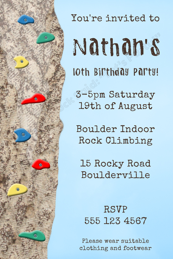 Rock climbing party, Rock climbing birthday party invitations, Outdoors ...