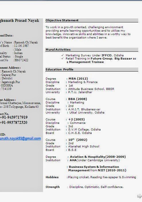 MBA Finance Resume Format For Experience