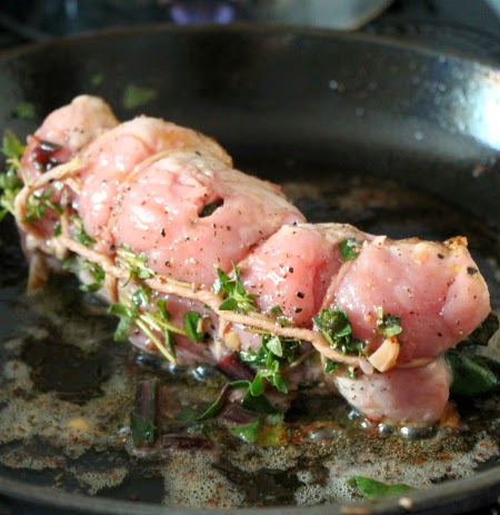 Pork roulade with beet greens and plum-thyme sauce ~ Ham Pie Sandwiches
