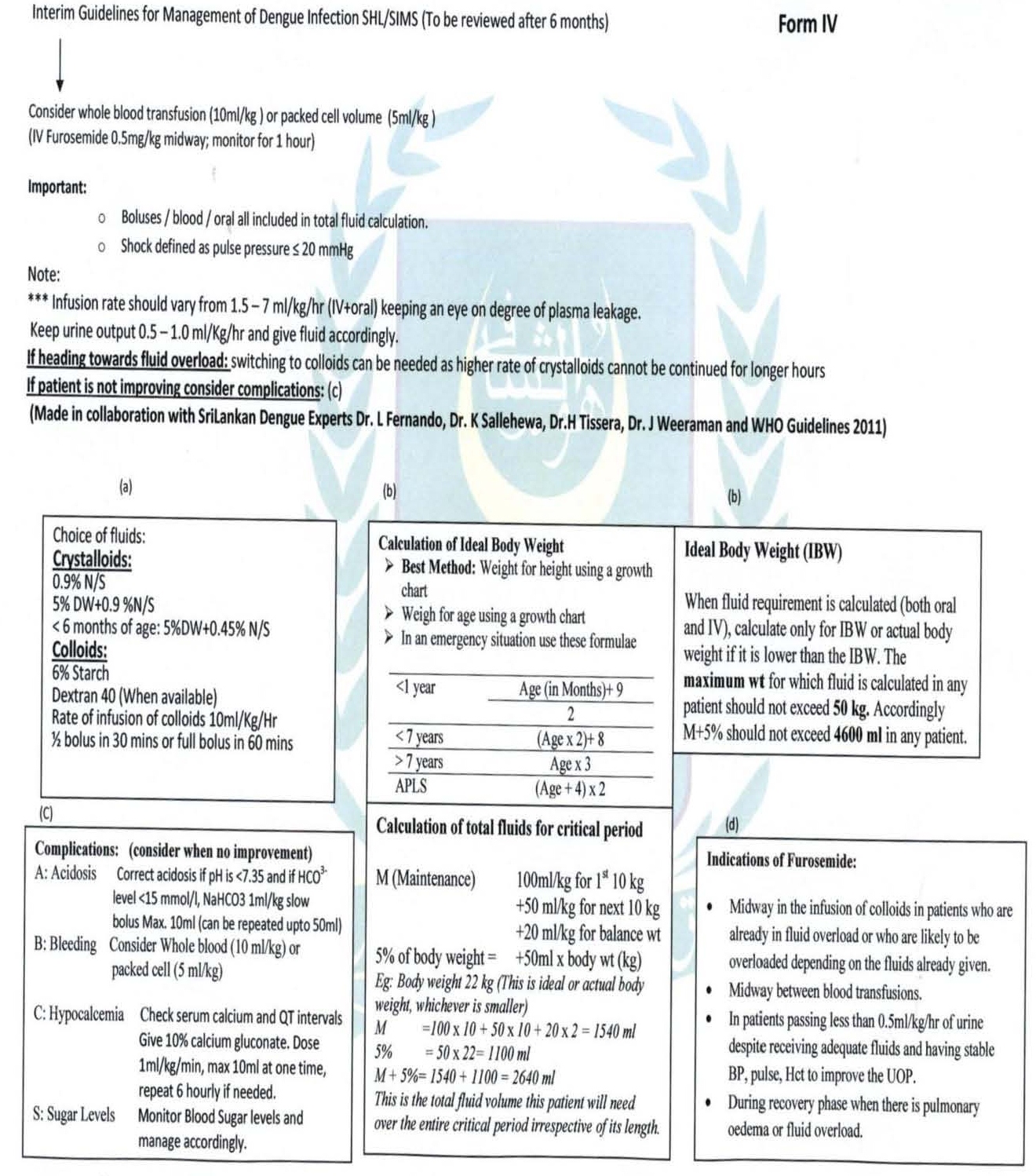 Dengue Management Protocol in Hospital for 4th year and final year students