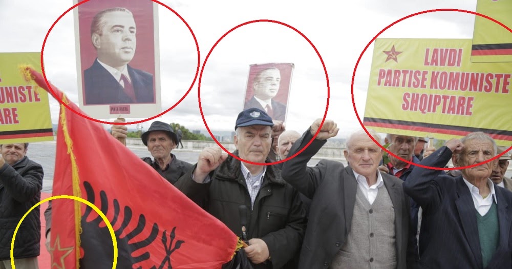 Albanian communists provoking while paying homage with the picture of ...
