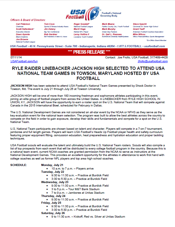 Ryle Raider Football: July 2014