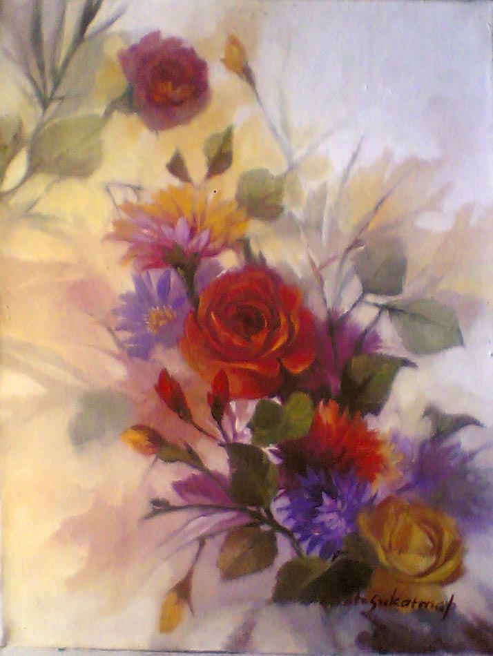 Lukisan bunga mawar di taman