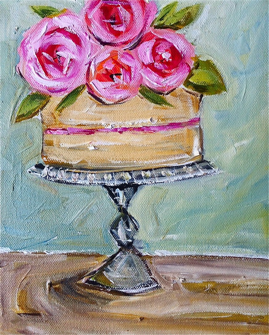 Devine Paintings: Cake Painting on Canvas with Roses