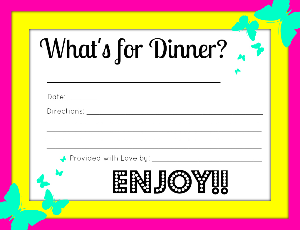 Small Town Life: What's for Dinner printable cards