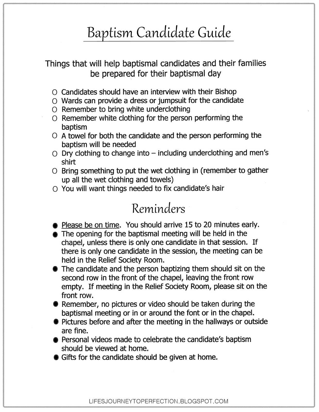 Life's Journey To Perfection: LDS Primary Aged Child Baptism Ideas