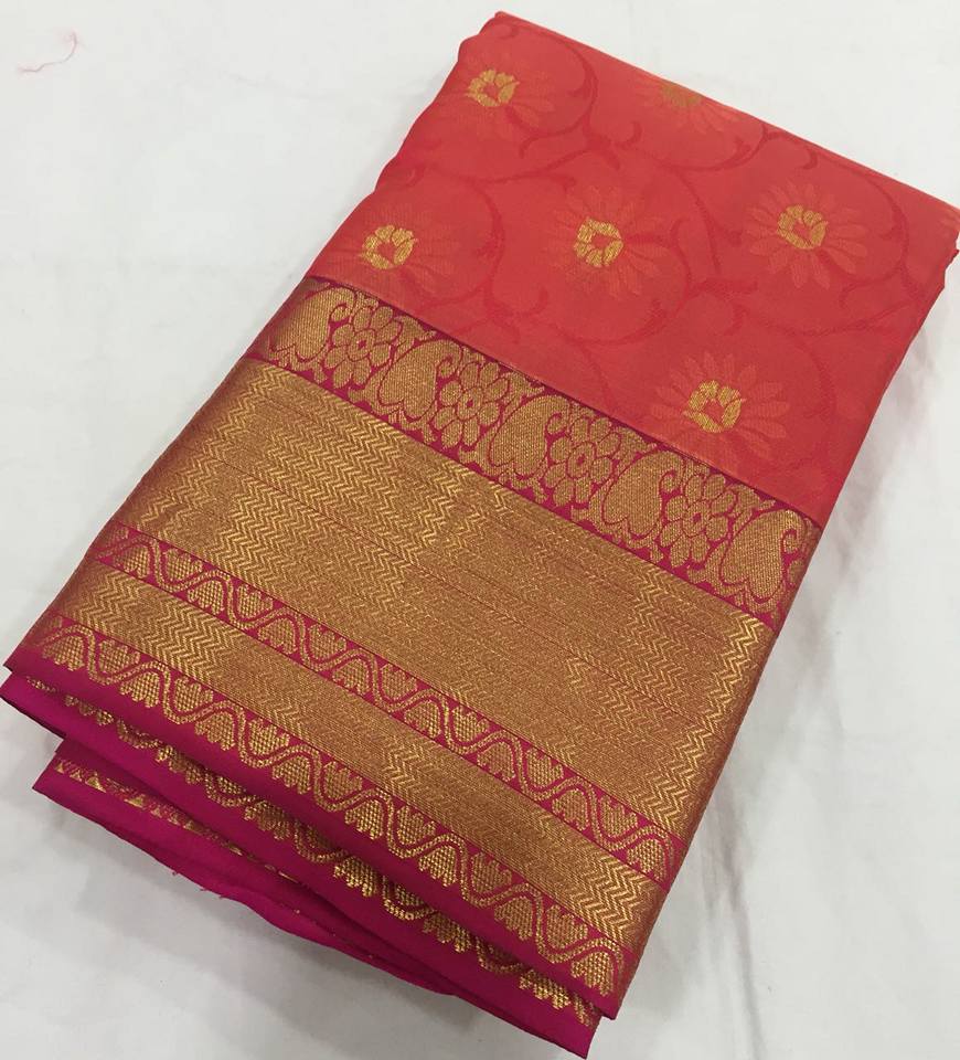 pure kanchipuram silk pattu sarees with contrast blouse