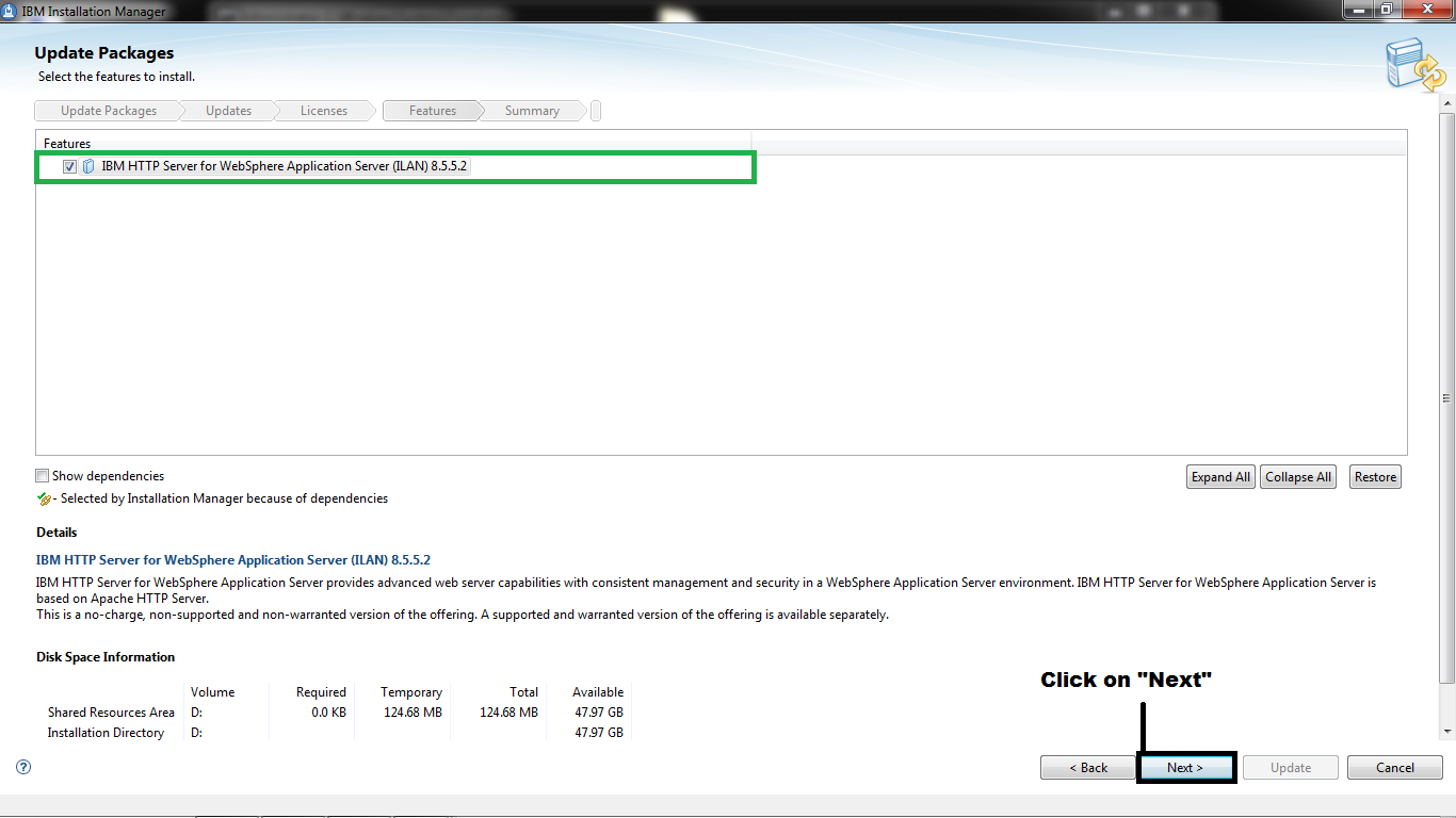 IBM WebSphere Application Server: Installing packs on IBM HTTP Server using the Installation ...
