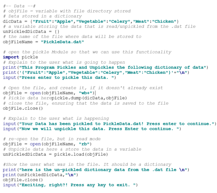 Homeskooler: Coding in Python: Error handling, and Pickling examples