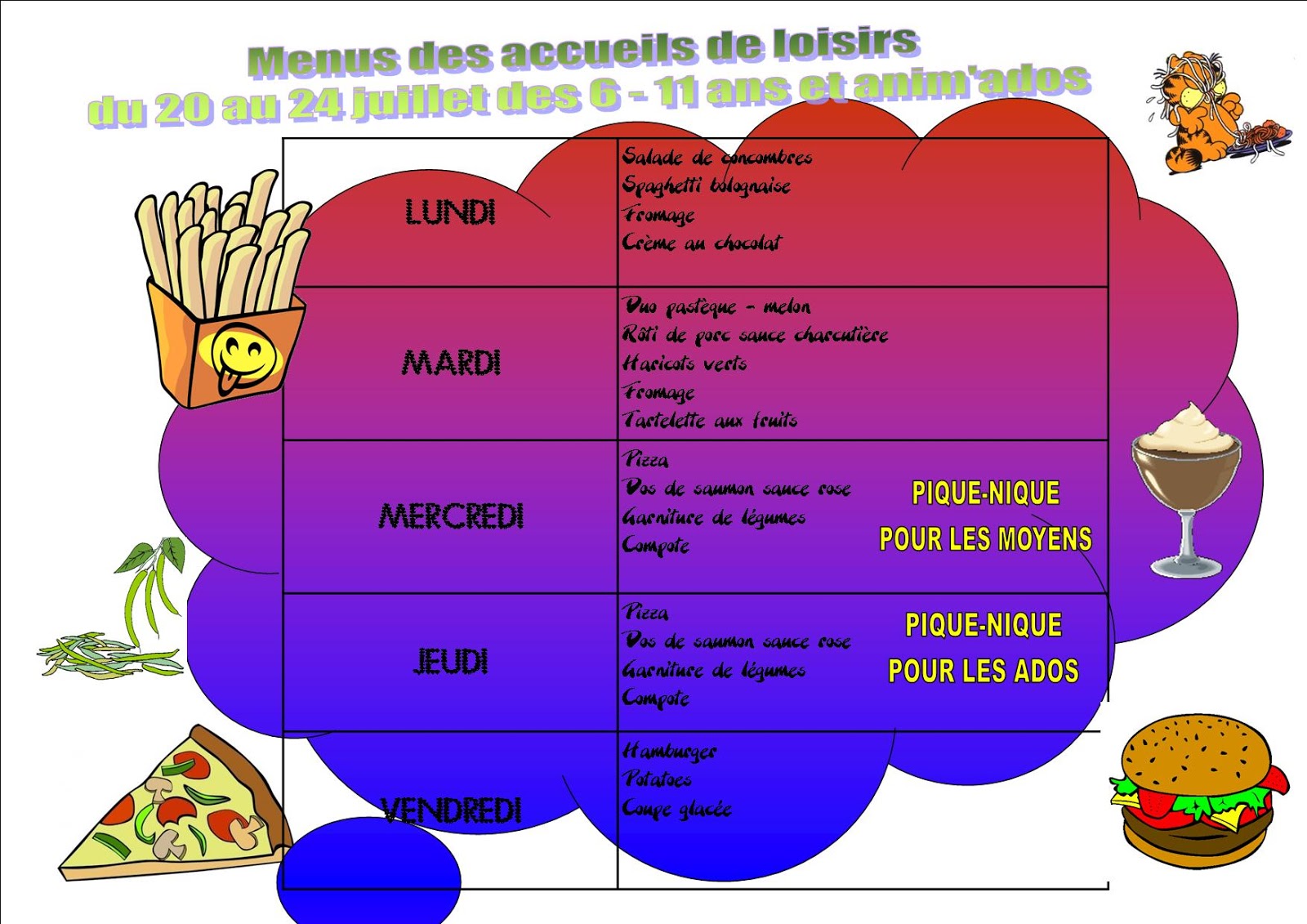 Le centre de loisirs d'YERVILLE: Menus des cantines pour les 6-11 et ...