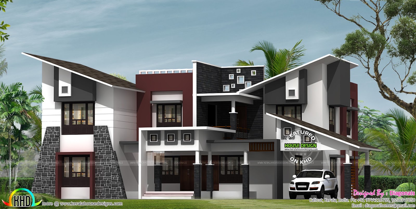 Super contemporary slanting roof residence - Kerala Home Design and ...
