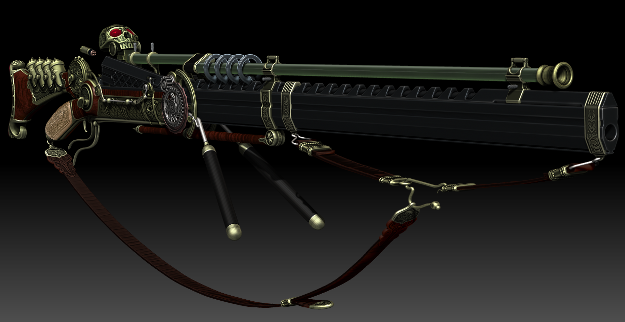 Mowrer Art Steampunk Frankenstein and more: Steampunk Aether Rifle in 3D!