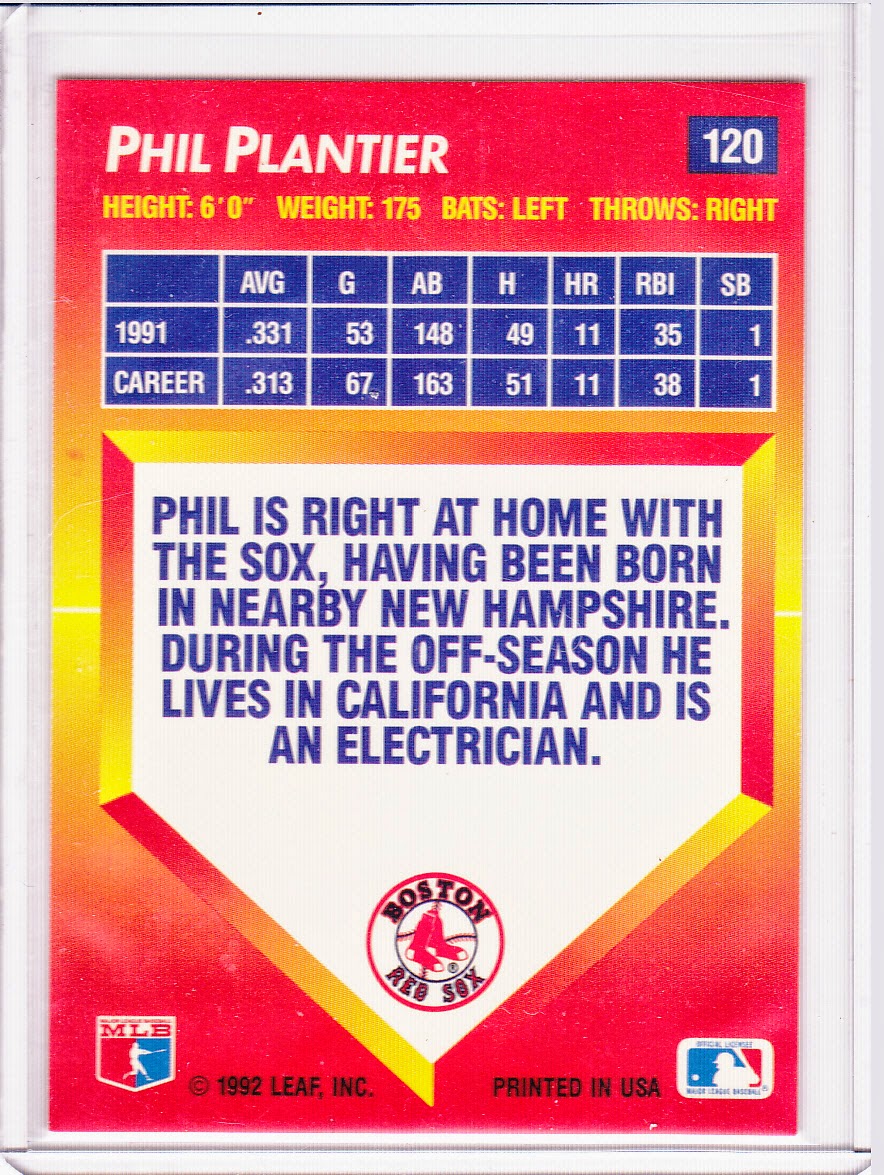 Red Sox Baseball Cards: 1992 Triple Play Red Sox Phil Plantier