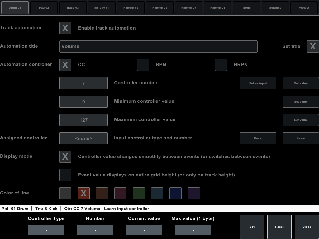 MIDI Pattern Sequencer: MIDI Pattern Sequencer - Manual - Automation settings