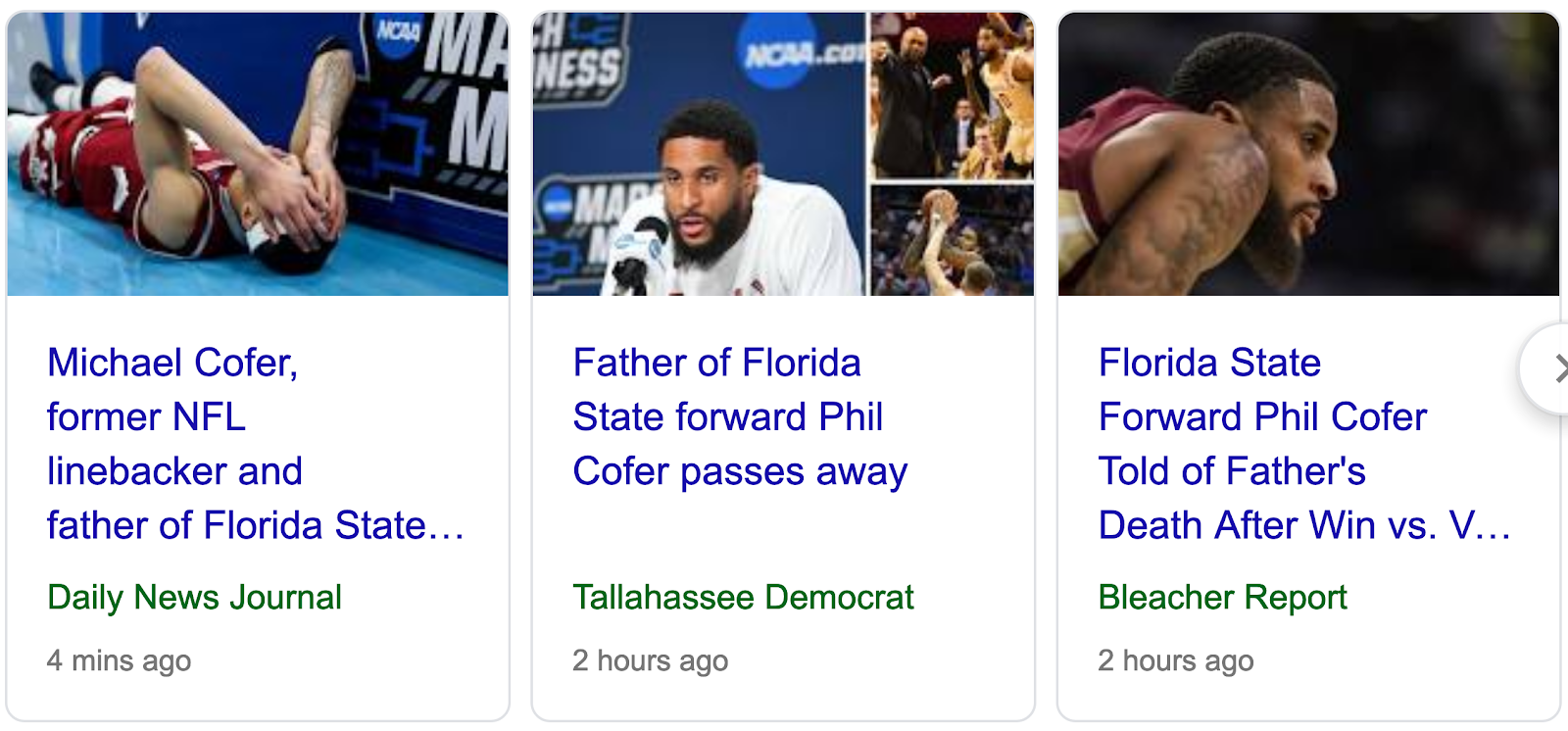 58 85 92 | FSU's Phil Cofer told of father's death after win vs ...