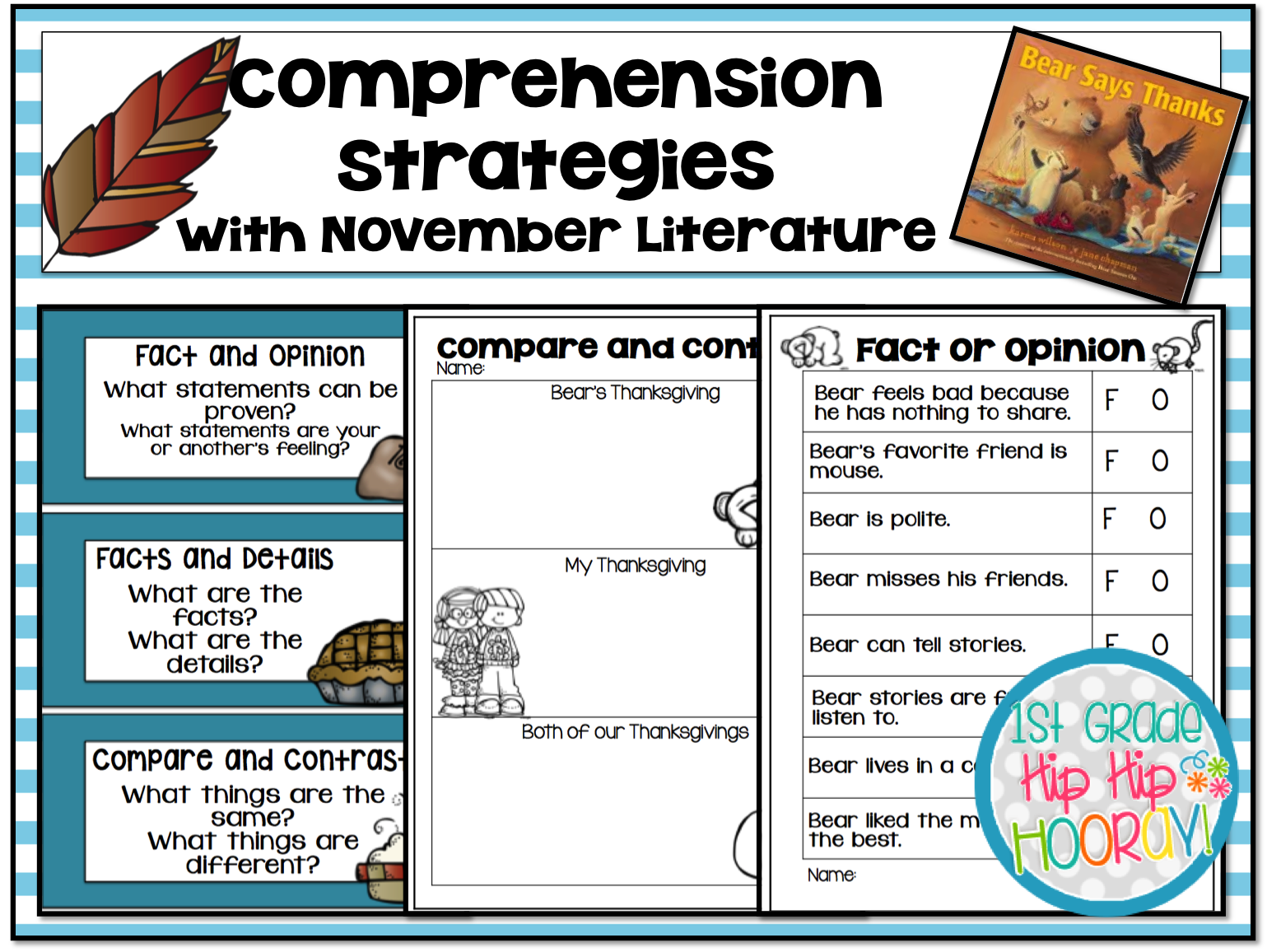 1st Grade Hip Hip Hooray!: Comprehension Strategies using November ...