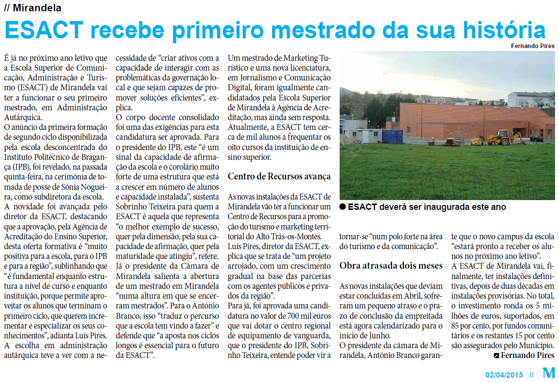 Recortes IPB: ESACT recebe primeiro mestrado da sua história