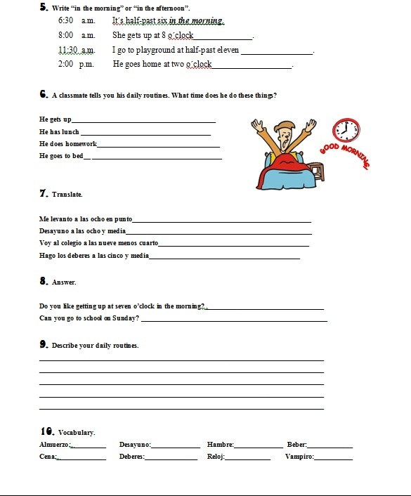 Time and daily routines. 4º Primaria.