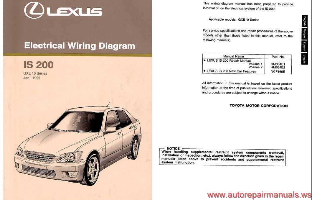 Free Auto Repair Manual : Lexus IS200 1999 Workshop Manual