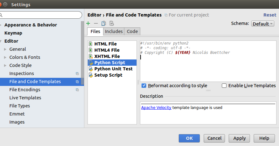 How to write a file code template in Pycharm