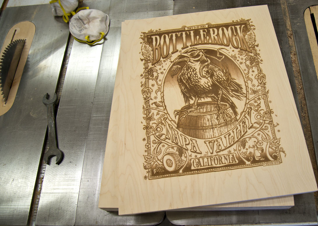 INSIDE THE ROCK POSTER FRAME BLOG: Zoltron Bottlerock Laser Cut Maple ...