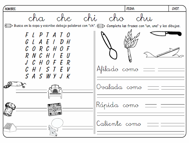 LENGUA Y LITERATURA: ACTIVIDADES LETRA /CH/
