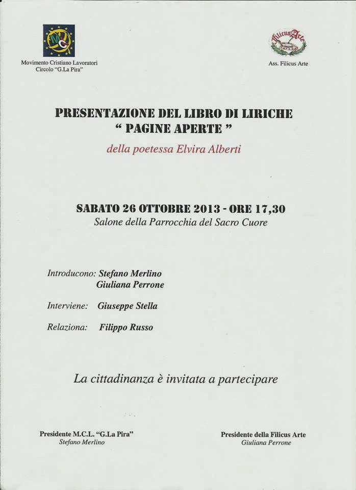 Presentazione libro di liriche "Pagine Aperte"di Elvira Alberti