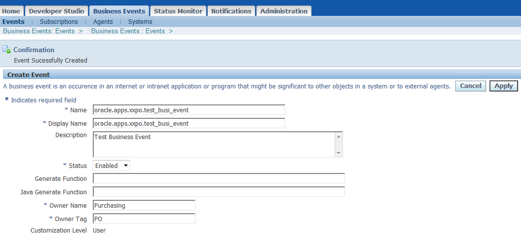 Oracle Apps Solutions: Business Event: Creation And Subscription