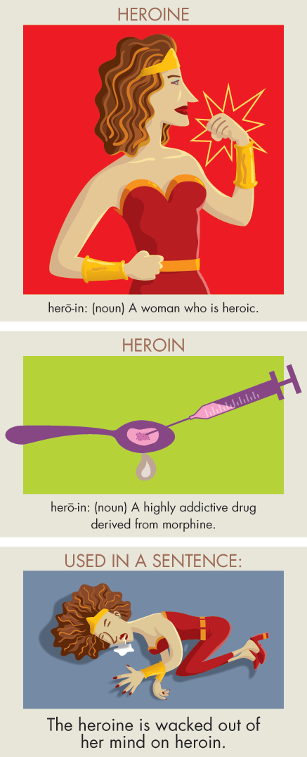 edfredned's sketch blog: Grammar, Illustrated: Heroine vs. Heroin