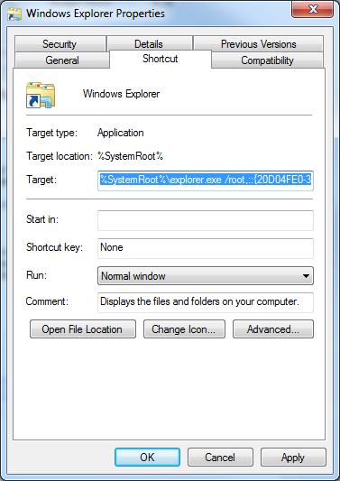 Bob Loblaw's Law Blog: Make Windows 7 Explorer open My Computer