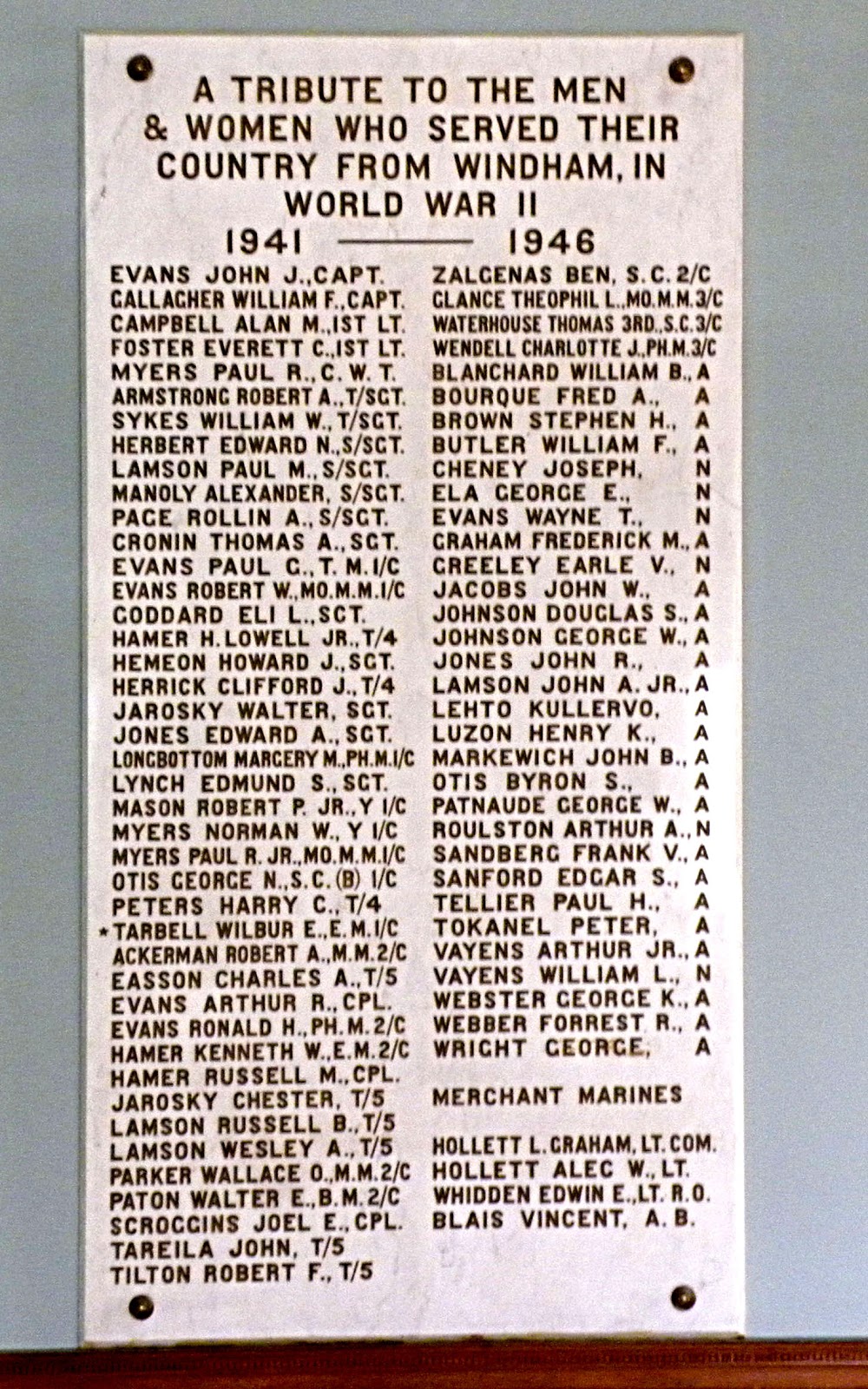 Nutfield Genealogy: Windham, NH ~ World War II Honor Roll