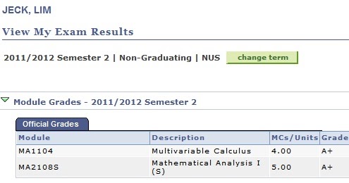 Welcome all!: NUS 2011/2012 Semester 2 Exam Results