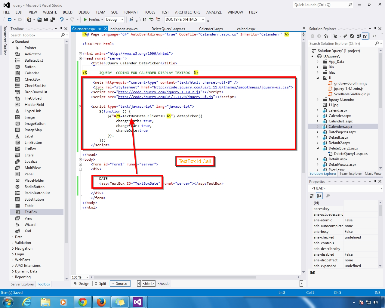 How to Calender Control DatePicker Using JQuery in Asp.Net C# ~ ScreenShotsDrizzles