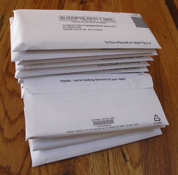 Randy & Meg's Garden Paradise: Bank mail do send it back!