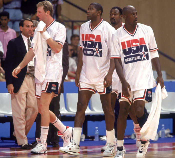 Team USA sports original Dream Team throwback uniforms...