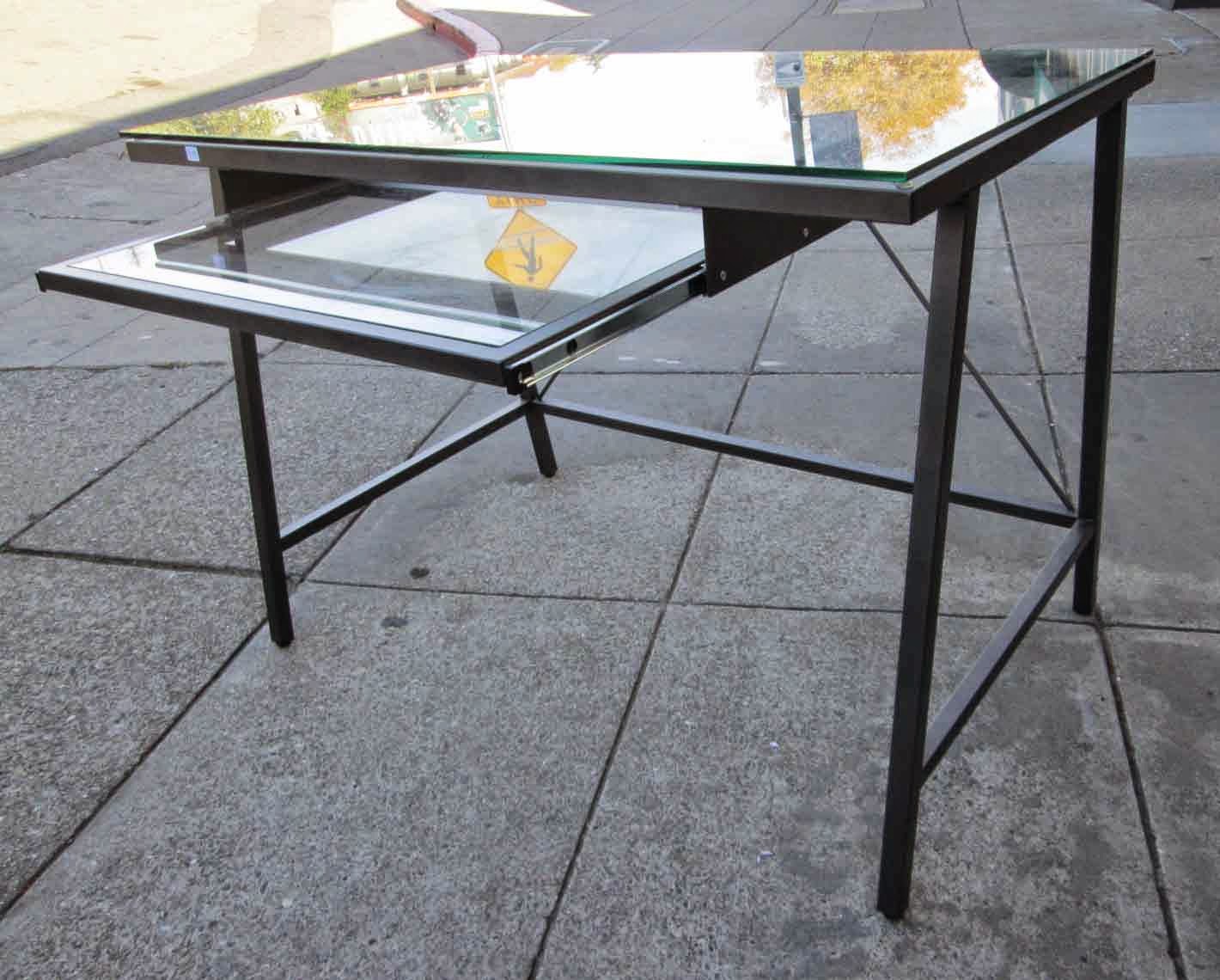 UHURU FURNITURE & COLLECTIBLES: SOLD Glass Desk with Keyboard Tray - $60