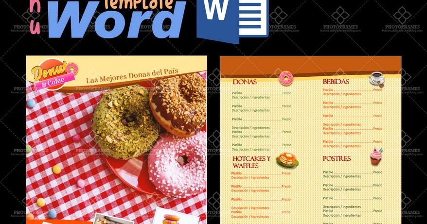 Plantilla Word de menú para postres, repostería, cafetería, panadería o ...