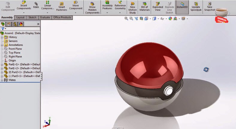 How to make 3D Poke Ball (3parts & assembly) in SolidWorks Tutorial ...