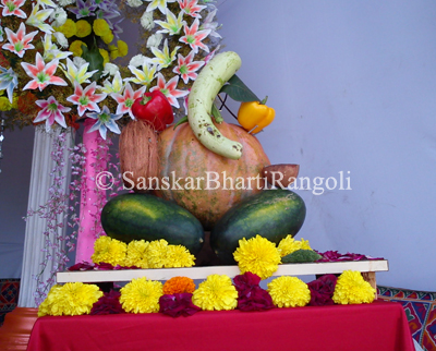 Ganesha made from fruits - Sanskar Bharti Rangoli