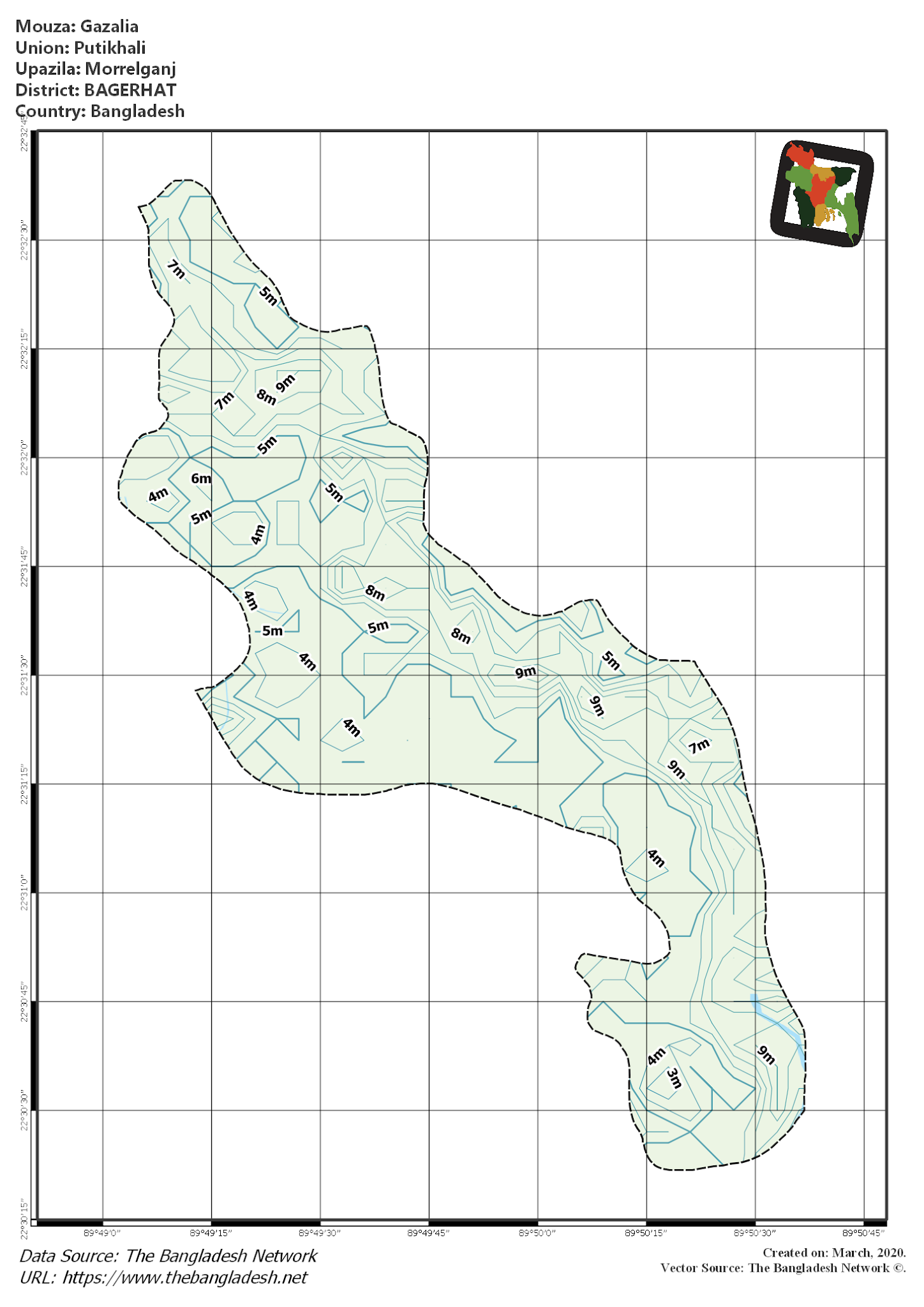 Map of Gazalia Mouza, Morrelganj, Bagerhat