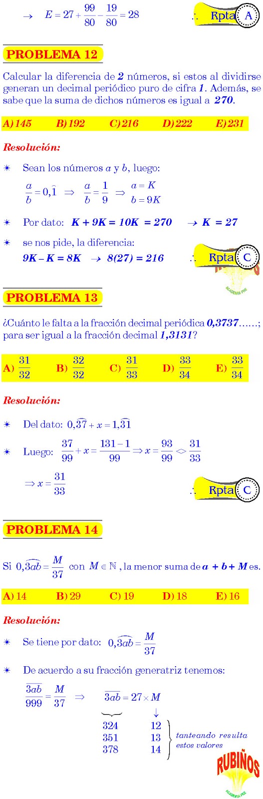FRACCION GENERATRIZ EJEMPLOS Y EJERCICIOS RESUELTOS