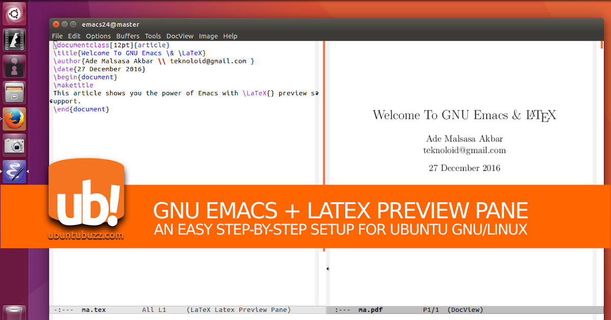 Setup GNU Emacs for LaTeX Preview Pane in Ubuntu