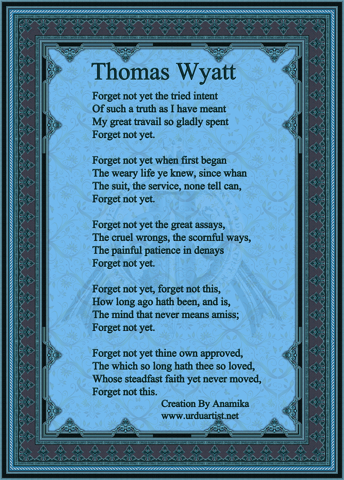 Forget Not Yet a love poem by Thomas Wyatt | Creative Art Words