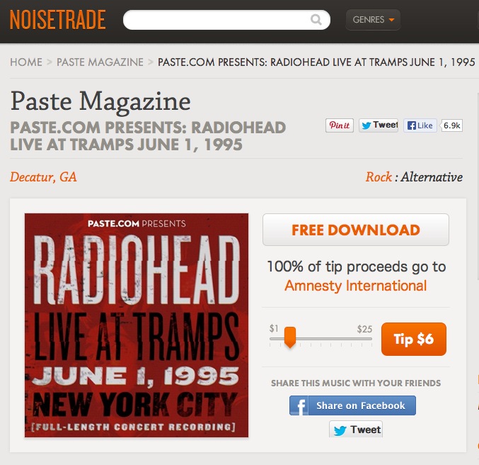 卓上オーディオ (Tabletop Audio): NOISETRADE - Radiohead "Live at Tramps June 1 ...