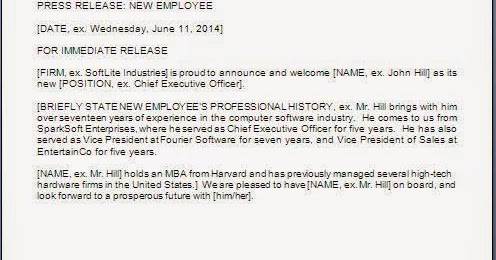 New Employee Joining Press Release Format ( CEO, Director, CFO, ED)