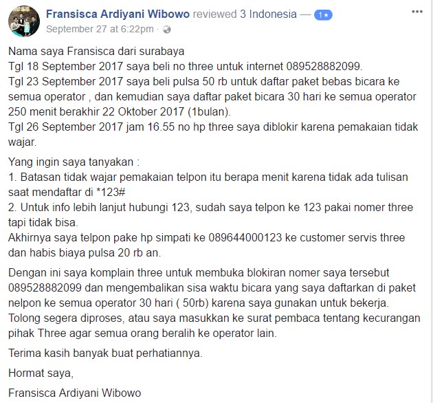 Provider TRI INDONESIA Matikan Nomor Pelanggan Seenaknya Saja.. Simak ...