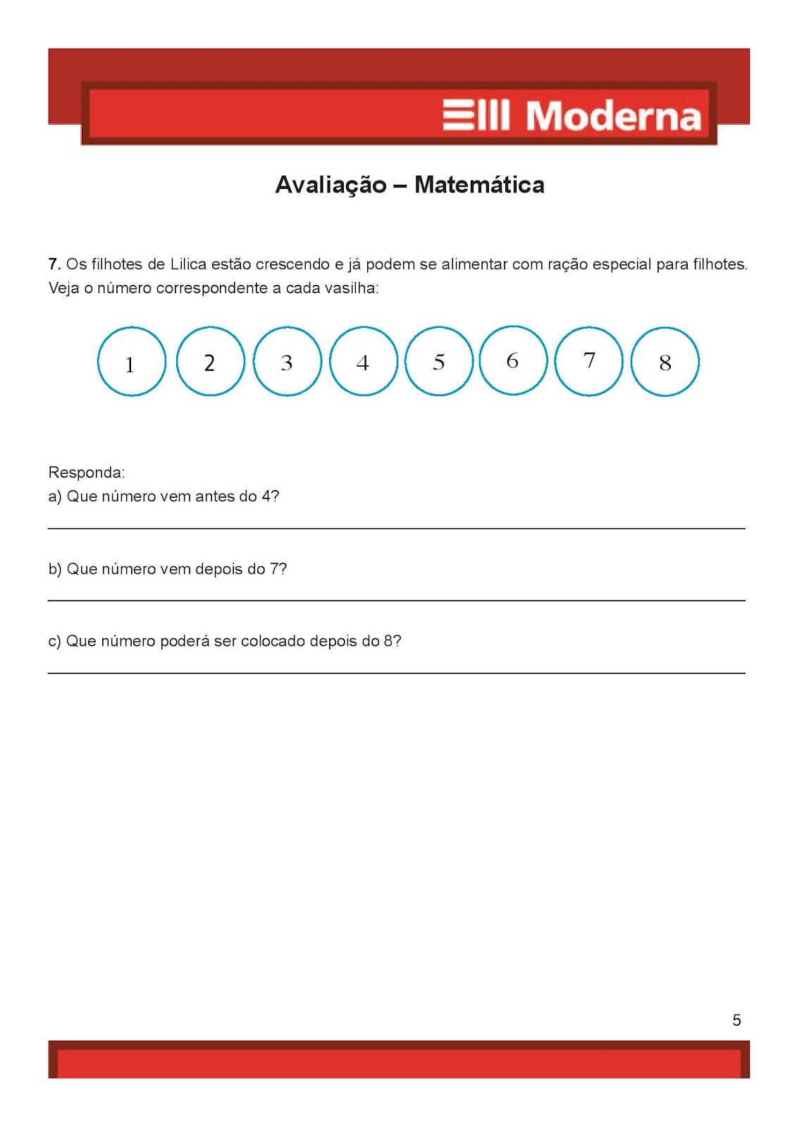 Prova de Matemática pronta para imprimir - Ensino fundamental-ESPAÇO EDUCAR