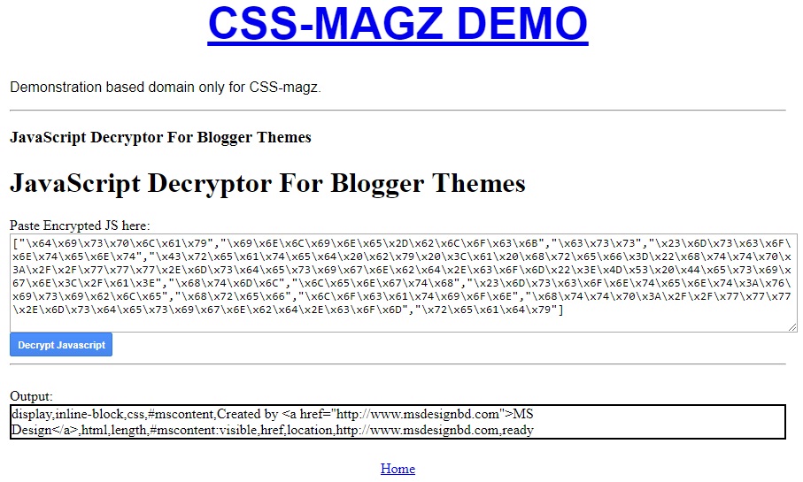 Decrypt the encrypted JavaScript in Blogger Theme - Css-Magz